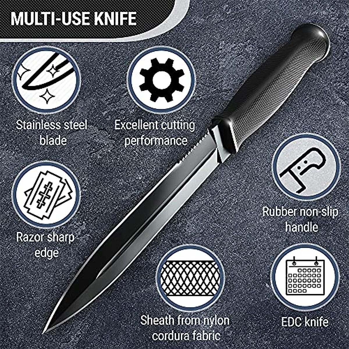 Bundle of 2 Items - Pocket Knife - Japanese Utility Knives with Sheath - Small Black Fixed Tactical Hobby Work Mini Knofe for Men Women - Best EDC Survival Camping Hiking Military Tool Sharp - Gifts