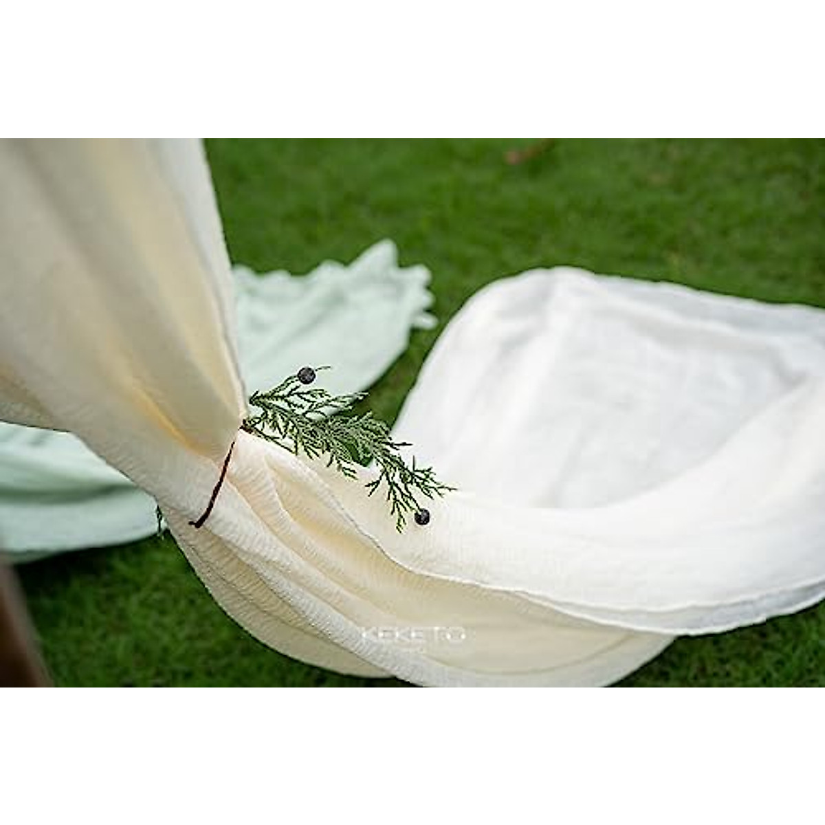 Keketo Ivory Gauze Rustic Cheesecloth Table Runner 120 Inch 10 FT for Wedding Baby Shower Bridal Shower Birthday Engagement Garden Outdoor Party Long Sheer Boho Decorations