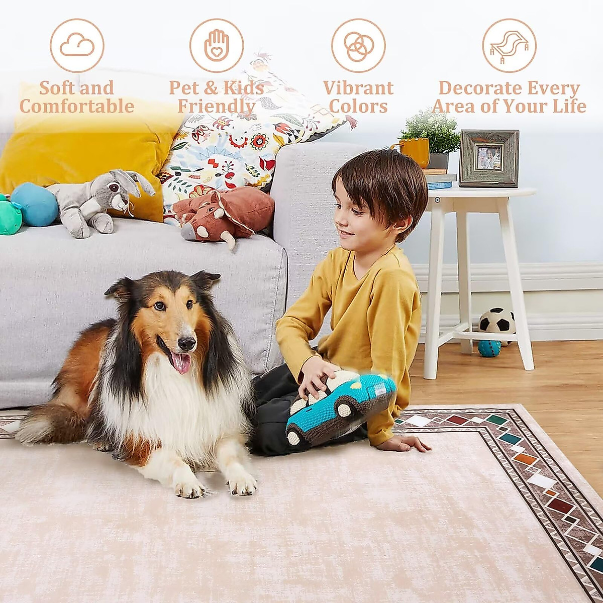 Fashionwu Area Rug 9x12 Non Slip Modern Rug Thin Machine Washable Rug No Shedding Large Rug with Low Pile for Living Room, Bedroom, Dining Room, Beige