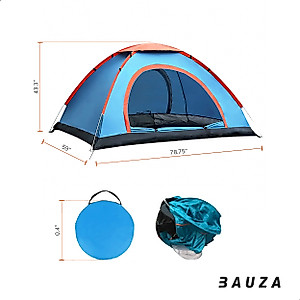 BAUZA 3-4 Person Pop Up Waterproof Tent, Spacious Interior, Easy Setup, Ideal for Camping and Hiking