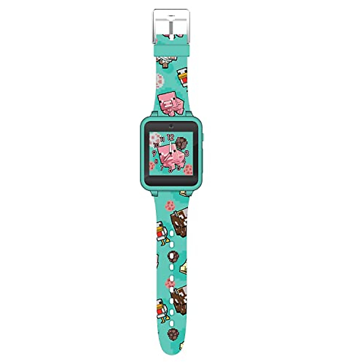 Accutime Minecraft Kids Green & Pink Educational Learning Touchscreen Smart Watch Toy for Girls, Boys, Toddlers - Selfie Cam, Learning Games, Alarm, Calculator, Pedometer & More (Model: MIN4161AZ)