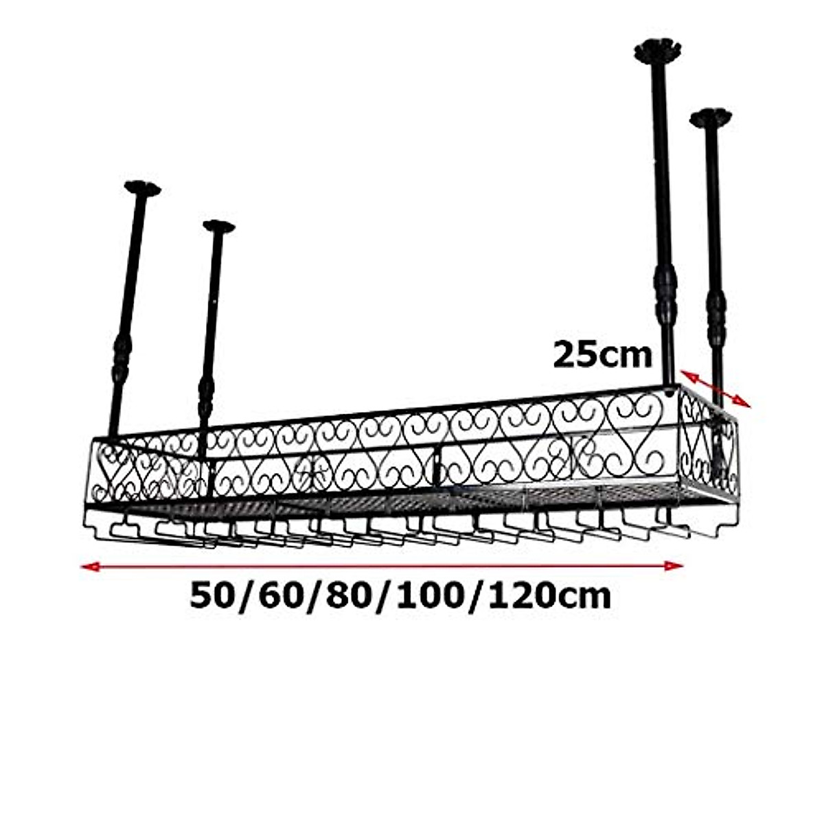 PIBM Stylish Simplicity Wine Rack Wine Rack Adjustable Height, Ceiling Mounted Hanging Wine Bottle Holder Metal Iron Wine Glass Holder High Cup Holder Wine Rack Wall Hanging, Black , 80*25CM