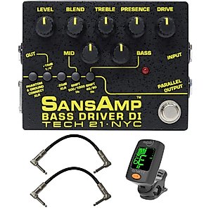 Tech 21 SansAmp Bass Driver DI V2 Bundle with 2 Patch Cables and Clip-On Tuner