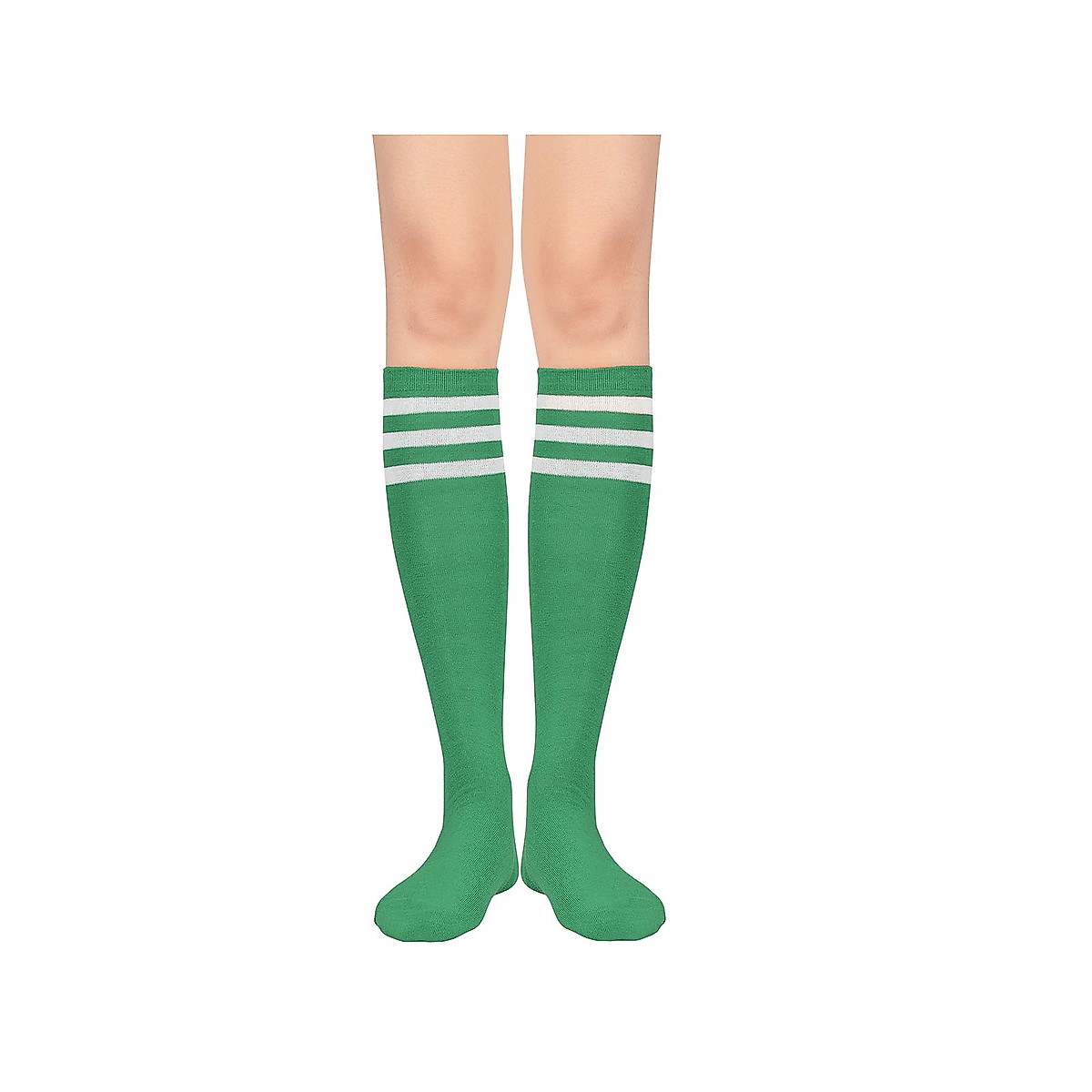 Komorebi Women's Knee High Athletic Socks Stripes Tube Sport Socks Soft Strench High Socks for Women Outdoor Green White One Size