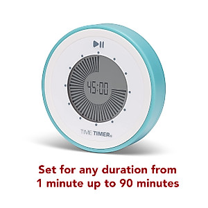 Time Timer Twist 90-Minute Digital Countdown Clock — for Kids Classroom Learning, Homeschool Study Tool, Teachers Desk Clock, Exercise and Kitchen Timer (Lake Day Blue)