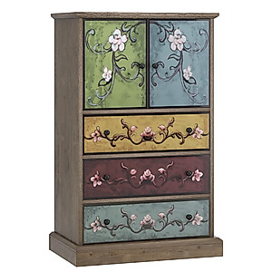 FINETONES Wood Dresser Chest of Drawers, Tall Dresser Boho Dresser with Drawers and Doors, 16.1D x 23.6W 42.3H Inch Wood Dresser Accent Dresser for Home Office