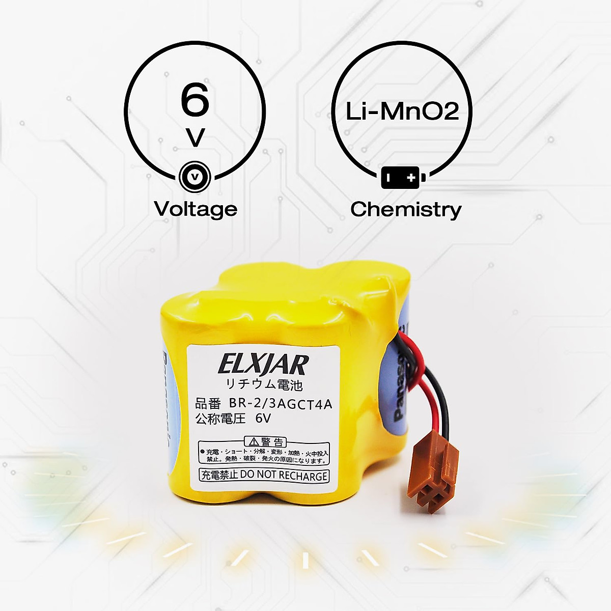 elxjar (3-Pack) BR-2/3AGCT4A 6V 4400mAh Replacement Battery for Panasonic FANUC A98L-0031-0025, CUSTOM-107, SHS749, ALIT0138, LIT0138 (Brown Connector)