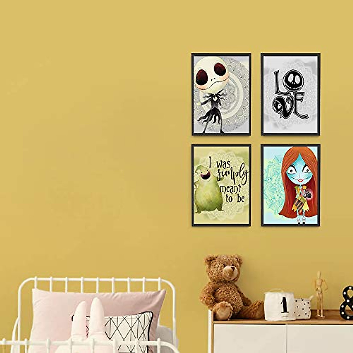 Silly Goose Gifts Nightmare Before Christmas Themed Character Wall Art Decor Baby Nursery Love (4pc Love Art Set)