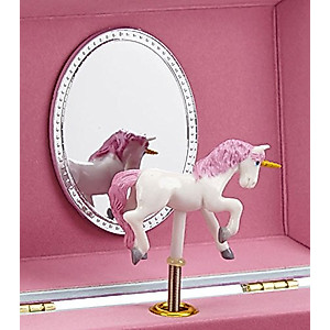 Jewelkeeper Girl's Musical Jewelry Storage Box with Spinning Unicorn, 6 x 4.65 x 3.5 inches, Rainbow Design, The Beautiful Dreamer Tune
