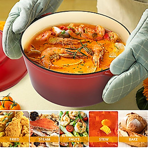 Gacuray 4.5Qt Enameled Cast Iron Dutch Oven Pot with Lidnd Dual Handles Heavy Duty Non-Stick Red