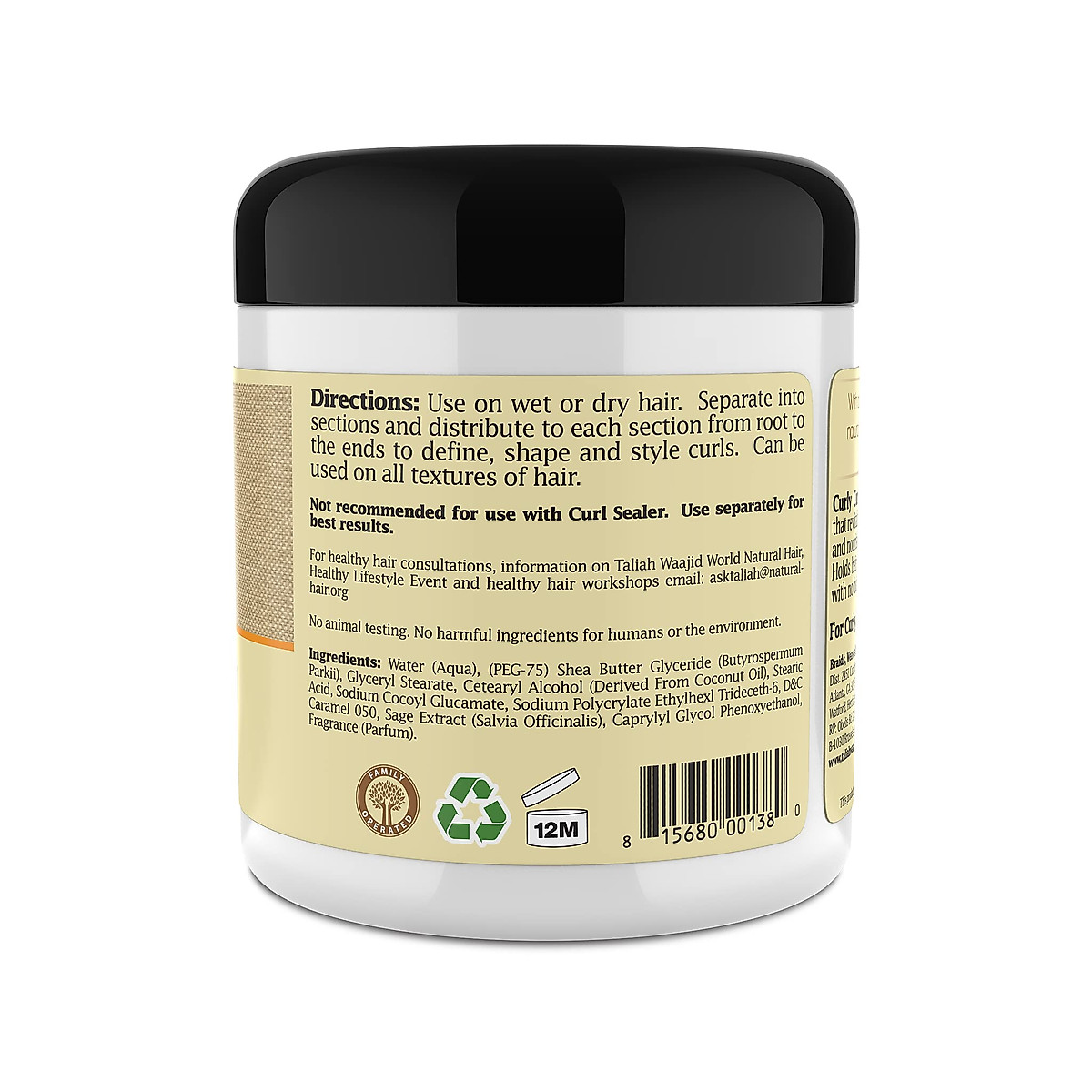 Taliah Waajid Curls Waves Natural - Curly Curl Cream | Extreme Curl Definition Hair Styling Gel | No Build-up or Frizz | 100% Paraben Free | Shea Butter & Sage - 6oz