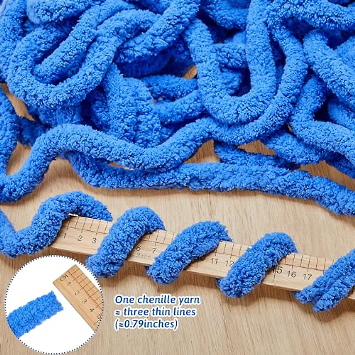 Timgle 12 Pack Fluffy Bulky Velvet Chunky Yarn Blanket Jumbo Chenille Yarn for Soft Throw and Blankets, Arm Knitting, Crocheting and DIY Crafts and Projects,35 Yards Each(Blue)