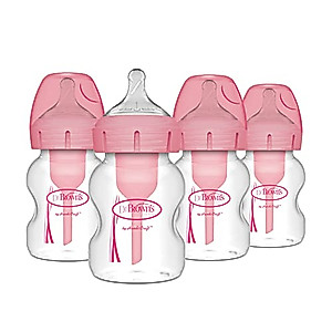Dr. Brown's Natural Flow Options + Wide-Neck Bottle, Pink Print, 4 Pack, 5 Ounce