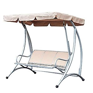 Ymiko Outdoor Swing Canopy, 3 Seat Chair Top Cover Swing Canopy Waterproof Cover for Patio Swing Garden Swing Outdoor (Beige)