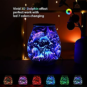 inrorans Dolphin Oil Burner 3D Glass Electric Wax Warmer Wax Burner for Scented Wax with 7 Colorful Changing Fragrance Warmer Ideal Gift for Home Wedding Festival Present…