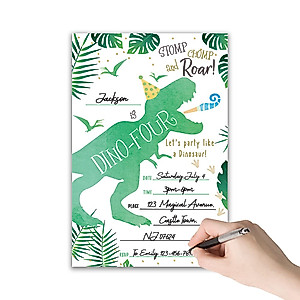 Grace Yonks Stomp Chomp&Roar Party Birthday Invitation, 20 Invitations and Envelopes for Third Birthday party Invitations, Dinosaur Birthday Party Supplies.(114) (PARTY 115)
