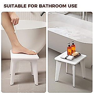 StrongTek Bamboo Step Stool for Kids and Adults, Eco-Friendly, Sturdy and Versatile Short Foot Stool for Bathroom, Kitchen, Bedroom, Compact 10-inch Small Wood Stool, Plant Stand (White)