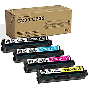 MSOTFUN C230/C235 High Capacity Toner Cartridge -006R04383 006R04384 006R04385 006R04386 Compatible Replacement for Xerox C230 C235 Printer Toner 4-Pack (1BK+1C+1M+1Y)