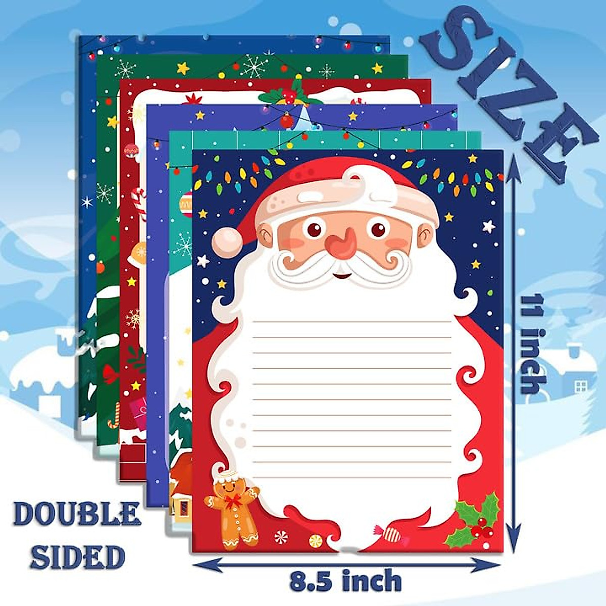 GLKTOPO 60 Sheets Christmas Stationery Paper, 8.5" x 11" Double Sided Holiday Letterhead, 6 Design Deco Writing Paper for Xmas Notes Cards Invitation Scrapbook Crafts Office School Printing Supplies