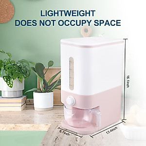 Rubtlamp 20 Lbs Pink Rice Dispenser, Plastic Food Storage Container, Large Rice Storage Container with Lid, Moisture Proof Household Cereal Dispenser Bucket, Sealed Grain Container Storage for Kitchen