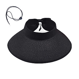 Sun Visor Hats Summer Wide Brim Clip on Beach Adjustable Large Brim Cap Golf Hat for Women… Black