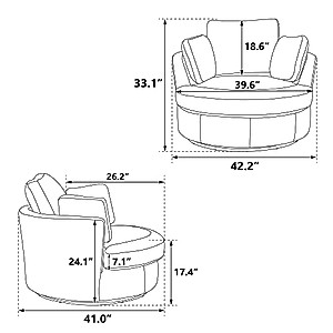 Dvasovio 42.2" W Swivel Accent Barrel Chair with 3 Pillows 360 Degree Swivel Lounge Club Round Chair, Oversized Arm Chair Cozy Club Chair for Bedroom Living Room Hotel, Ivory Boucle(Dark Gray)