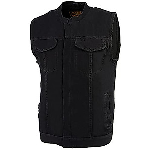 Milwaukee Leather MDM3000 Men's Black Denim ‘Quick Draw’ Dual Closure Club Style Vest - X-Large