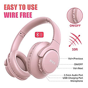 KVIDIO [Updated Bluetooth Headphones Over Ear, 65 Hours Playtime Wireless Headphones with Microphone,Foldable Lightweight Headset with Deep Bass,HiFi Stereo Sound for Travel Work Laptop PC Cellphone
