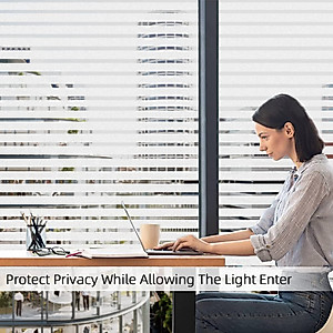 Window Privacy Film,Frosted Glass Window Film Window Cling Privacy Film Striped Pattern +Qualsen Window Privacy Film Frosted Glass Window Film Matte White
