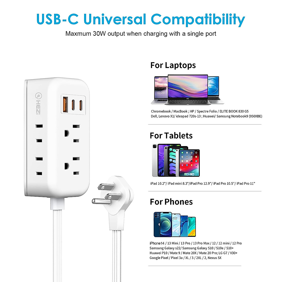 30W Power Strip USB C,5ft Black Extension Cord with USB C Ports, Small Portable Power Strip for Travel Home, Flat Plug 4 Outlet 3 USB Ports PD Fast Charging Cruise Power Strip Cruise Approved