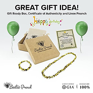 Baltic Amber Necklace And Bracelet Gift Set (Unisex Green Forest) - Certified Premium Quality Raw Baltic Amber