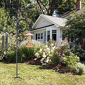 Double Shepherds Hook for Outdoor,62 Inch Bird Feeder Pole with 5 Prongs Base,Adjustable Heavy Duty Garden Hanging Holder for Hanging Plant,Solar Light,Weddings Decor,Hummingbird Feeder(1 Pack)