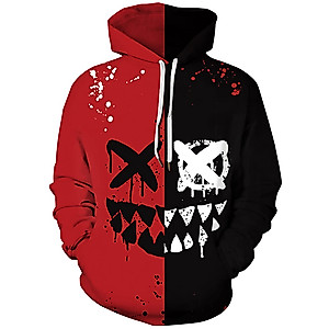 Chaos World Men's Novelty Hoodie Long Sleeves 3D Funny Graphic Print Sweatshirt Pullover(5X-Large,3 Black Red Wing)