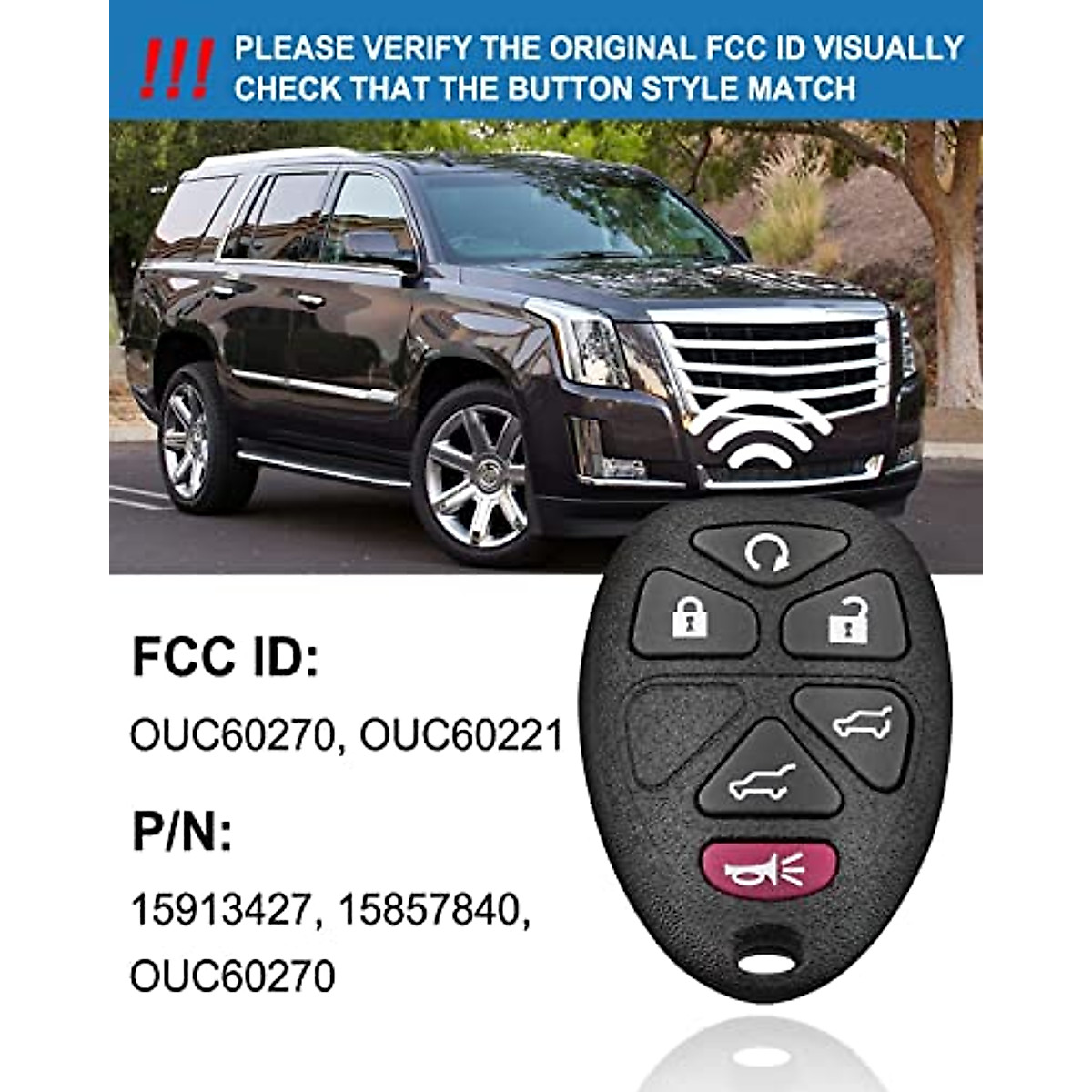 CAUORMOTE Keyless Entry Remote Car Key Fob for 2007-2014 Chevy Avalanche Suburban Tahoe Traverse 2007-2014 GMC Acadia Yukon Denali 2007-2014 Cadillac Escalade (OUC60270, OUC60221, 15913427), 2 Packs