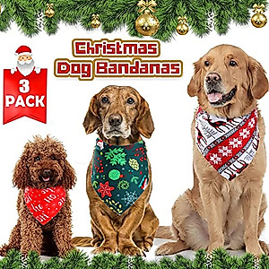 3Pack Dog Christmas Bandana Costume Cute Scarf Pet Triangle Bibs Kerchief Set Adjustable Scarves Holiday Party Bandanas Costumes Accessories Decoration for Small Medium Girl Boy Dogs Puppy Cats
