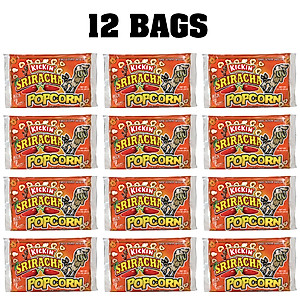 KICKIN' Sriracha Microwave Popcorn Bags - 12 Pack - Ultimate Spicy Popcorn Gourmet Gift - Makes a Great Movie Theater Popcorn or Sriracha Snack Food for Movie Night