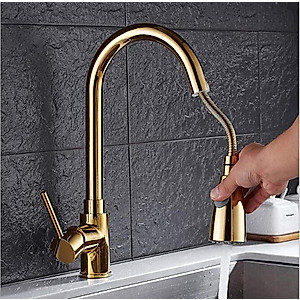 Bathtub Kitchen Faucet Mixer Pull Out Kitchen Tap Single Handle Single Hole 360 Rotate Copper Chrome/Nickel/Gold Swivel Sink (Color : Nickel)