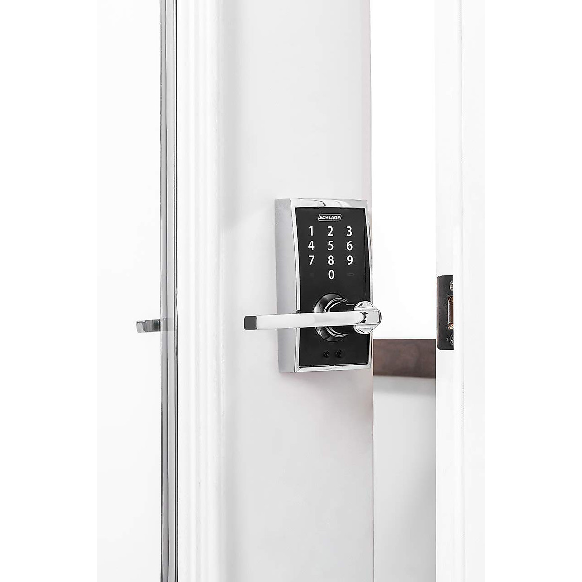Schlage FE695-CEN-619-LAT Satin Nickel Century Keyless Touch Pad Electronic Leverset with Latitude Lever