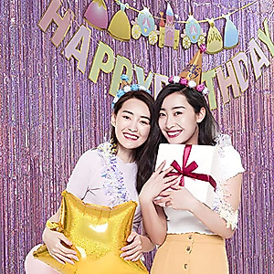 BRAVESHINE Pink Glitter Tinsel Foil Fringe Curtains - 2 Pcs 3.2x8.2 ft Metallic Holiday Photo Backdrop for Girl Princess Birthday Wedding Unicorn Bridal Shower Bachelorette Party Supplies Decorations