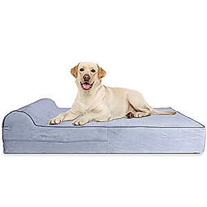 Jumbo Orthopedic Dog Bed - 7-inch Thick Memory Foam Pet Bed with Pillow With Removable Cover & Free Waterproof Liner - For Large Breed Dogs