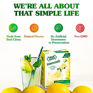 TRUE LEMON Original Lemonade Drink Mix| Made from Real Lemon | No Preservatives, No Artificial Sweeteners, Gluten Free | Water Flavor Packets & Water Enhancer with Stevia 30 Count (Pack of 1)