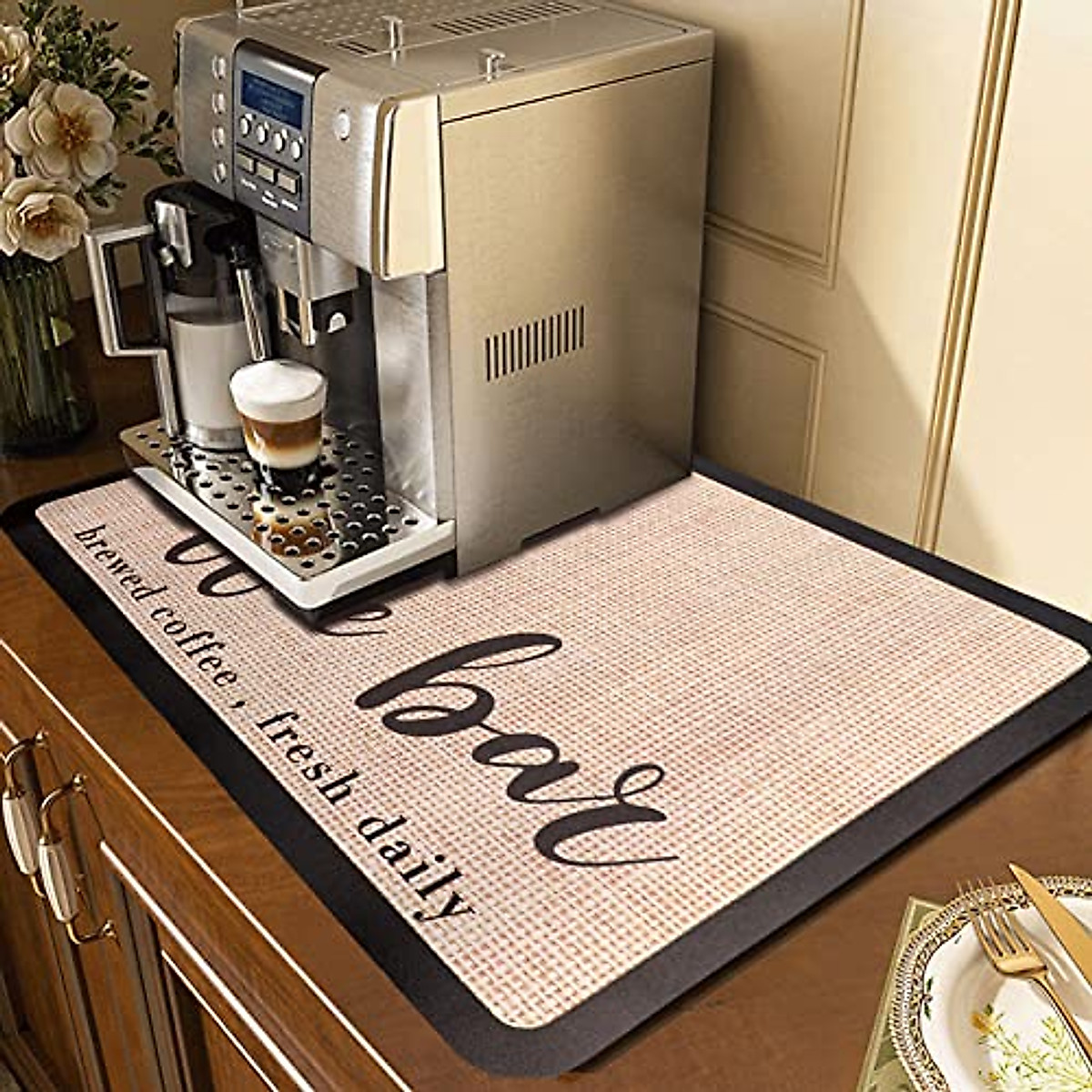 15.75 X19.69inch Coffee Maker Mat,Coffee Bar Decor Accessories For Countertop,Hide Stain Water Absorbent Non Slip Quick Dish Drying Mat Fit Under Coffee Pot Espresso Machine(brown)