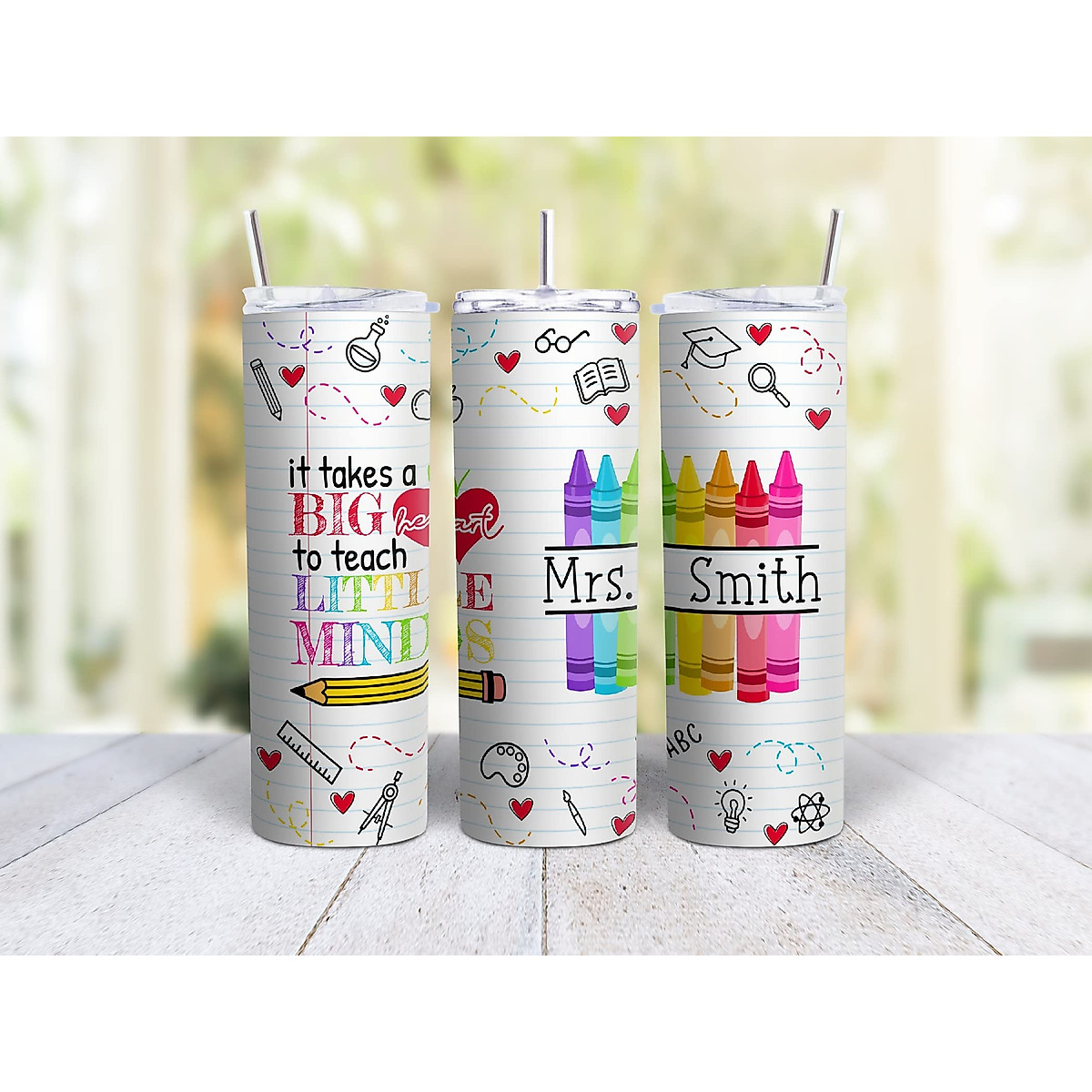 20oz Skinny Tumbler Personalized Teacher Gift - Stainless Steel Double Wall Insulated Cup With Lid And Straw