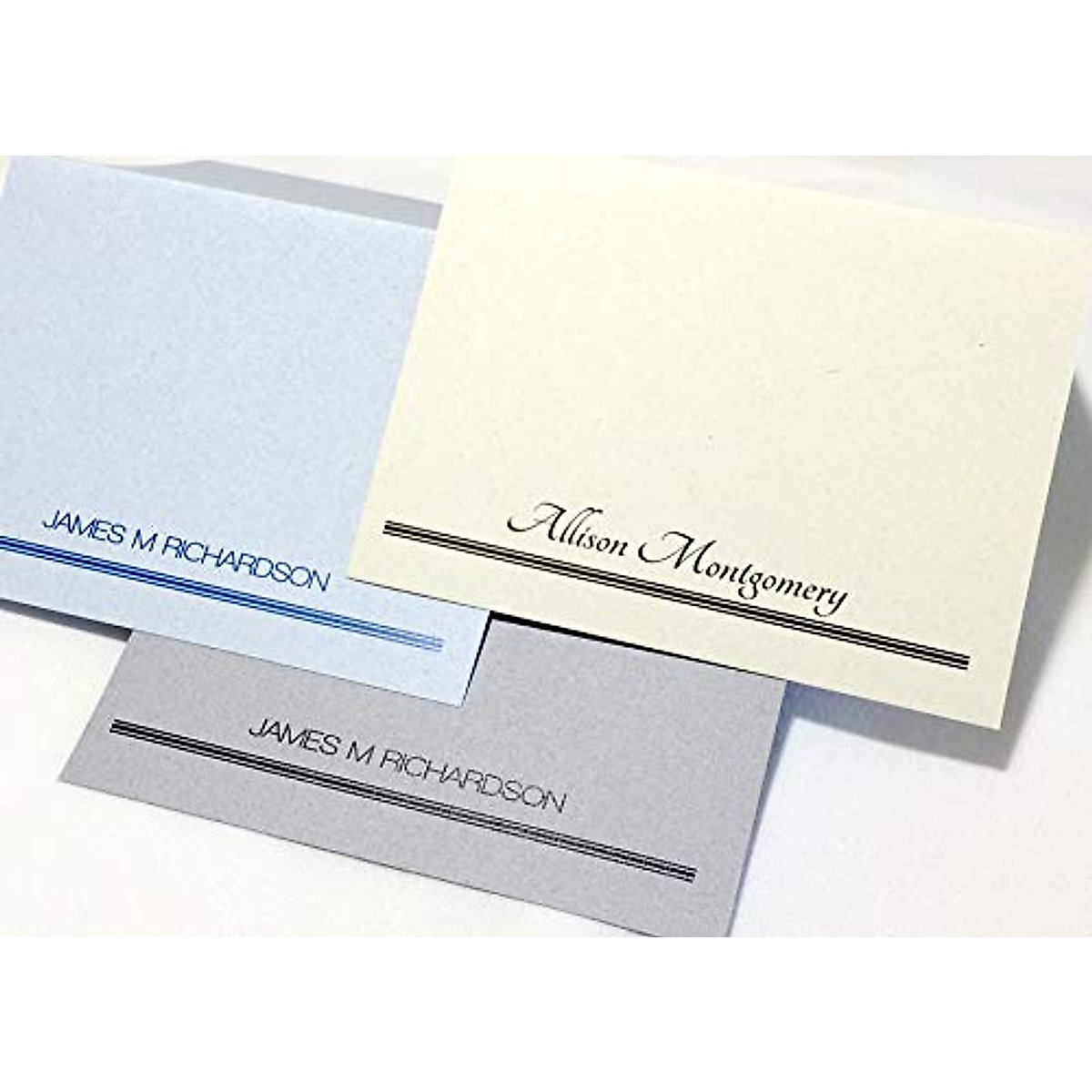 Personalized Note Cards w Matching Envelopes Printed with Full Name. Sets of 50 or 20. Folding cards, blank Inside. Beautiful quality. Optn'l Return Address Labels