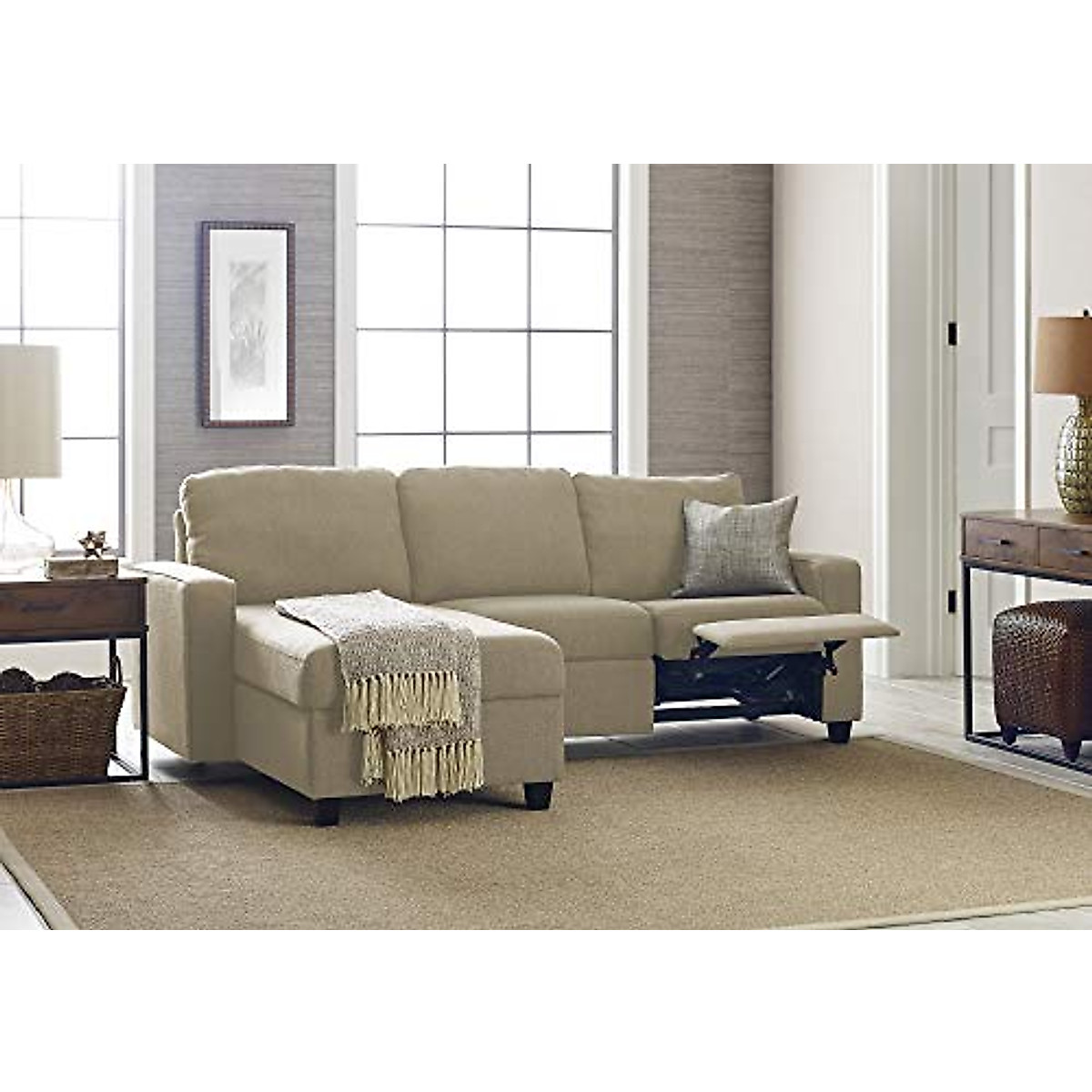 Serta Palisades Reclining Sectional with Left Storage Chaise - Beige