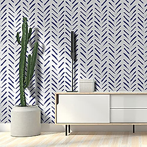 FuLWth Blue/White Stripes Peel and Stick Wallpaper Modern Geometric Contact Paper 17.7in x 78in Removable Stripe Decorative Wall Paper Self Adhesive Wallpaper for Cabinets Home Decoration