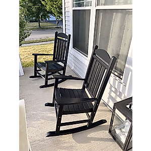 Xilingol Patio Rocking Chair, Poly Lumber Porch Rocker with High Back, 400Lbs Support Rocking Chairs for Outdoor Garden Lawn, Black