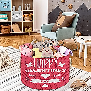 Valentines Day Pattern (2) Large Round Baskets for Storage Laundry Baskets with Handles Blanket Storage Basket for Bathroom Shelves Bins for Organizing Nursery Hamper Girl Boy