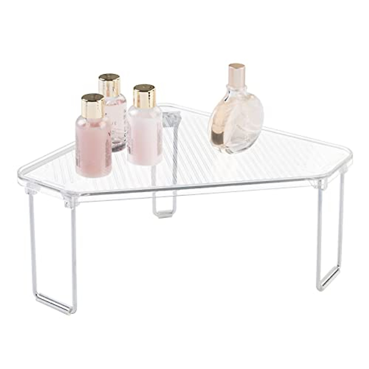 mDesign Plastic/Steel Corner Stackable Rack, Storage Organizer Shelf for Bathroom, Vanity, Countertop, Sink, Cabinet, Holds Makeup, Shower Accessories, Ligne Collection - Clear