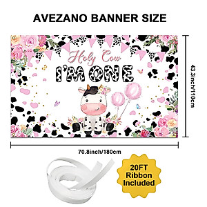 Avezano Holy Cow I'm One 1st Birthday Backdrop for Girls Pink Pink Flower Milk Cows 1st Birthday Party Decorations Holy Cow I'm One Banner Large 70.8 x 43.3 Inch